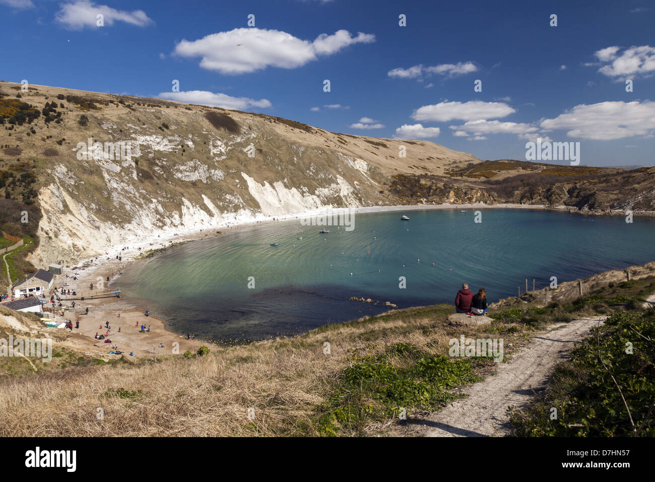Lulworth Cove is a cove near the village of West Lulworth, on the ...