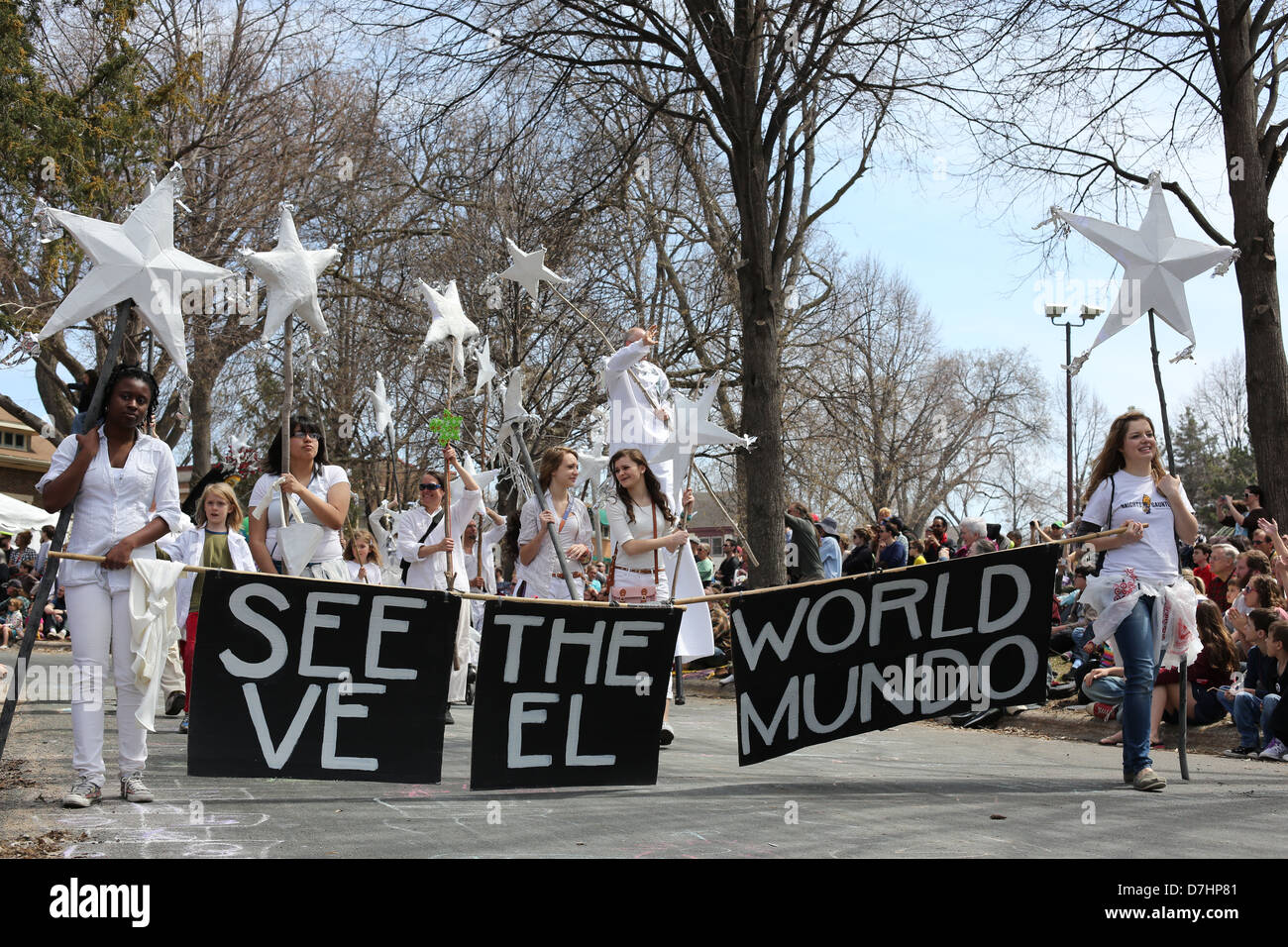 Marchers at the May Day parade in Minneapolis, Minnesota Stock Photo ...