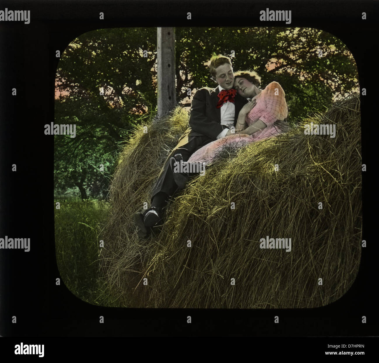 This vibrant technicolor photograph captures a couple in dynamic poses ...