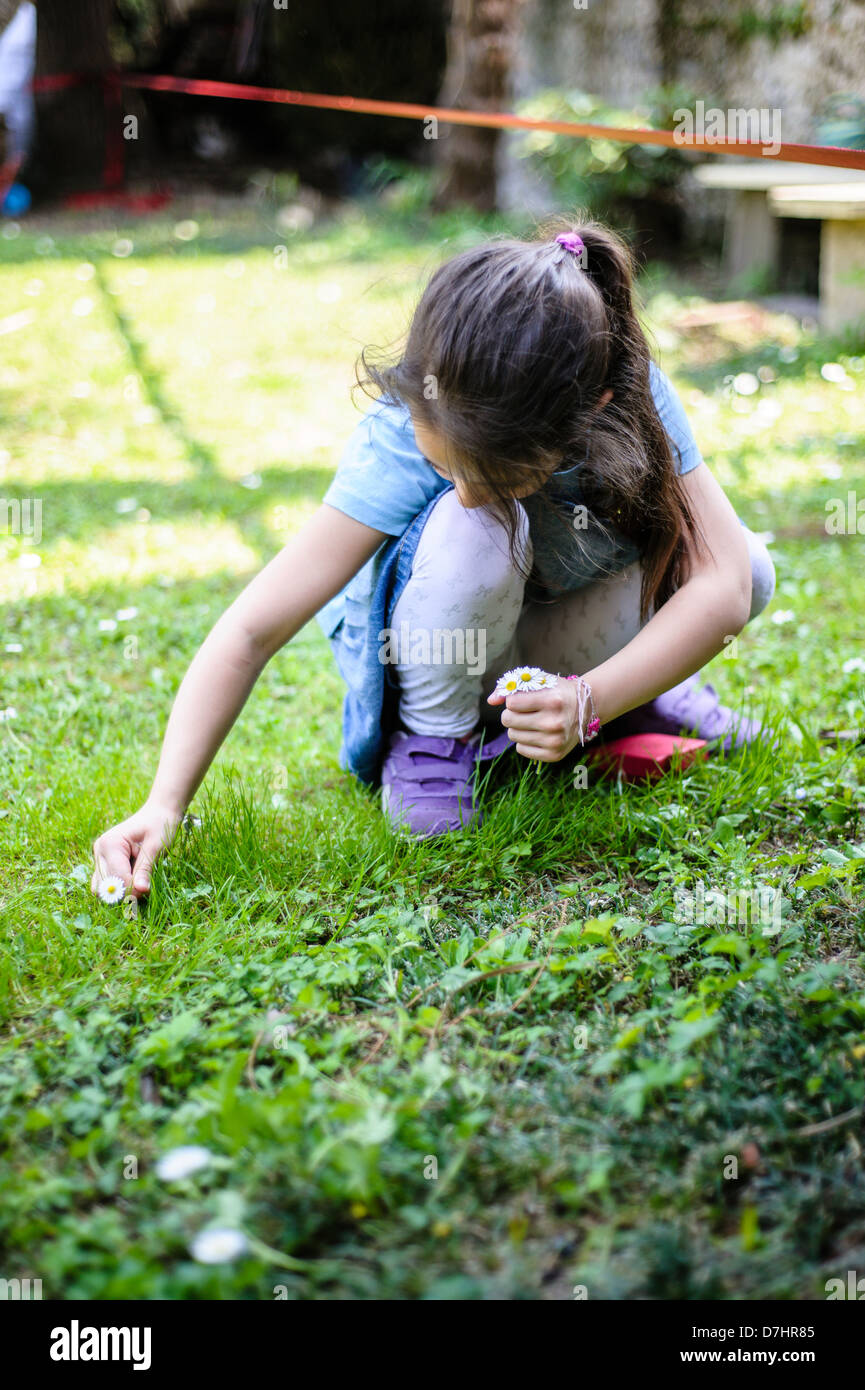 little girl picking flowers in the garden Stock Photo - Alamy