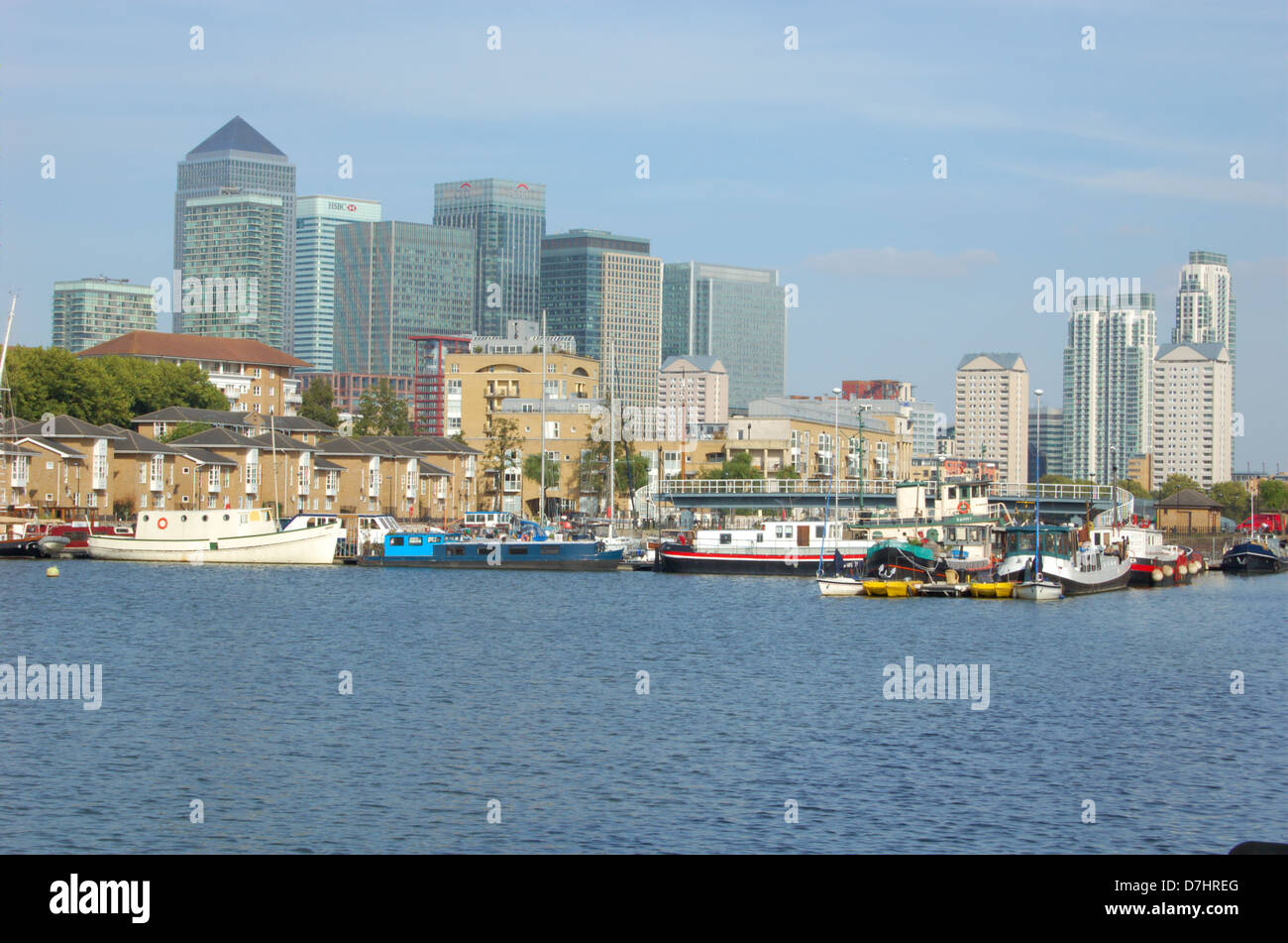 Docklands skyline from Greenland Dock in London, England Stock Photo ...