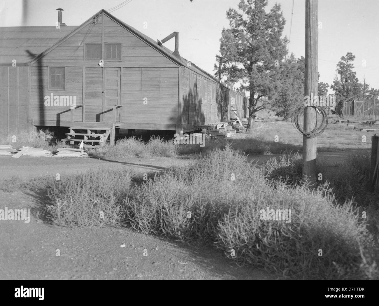 This 1947 photograph shows the Redmond farm labor camp in Central ...