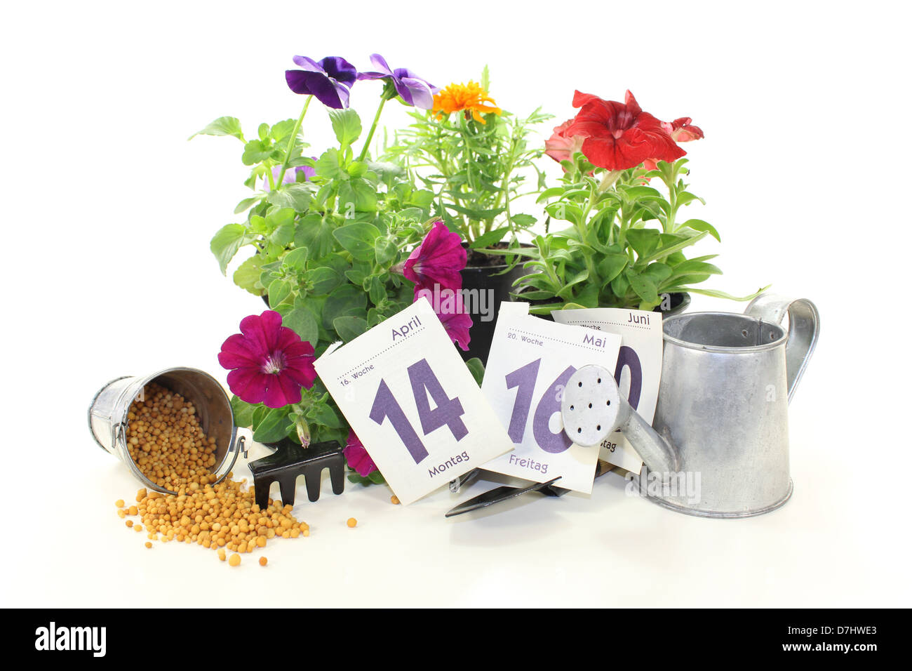 slow-release Fertilizer with flowers, leaves and garden tools, calendar ...