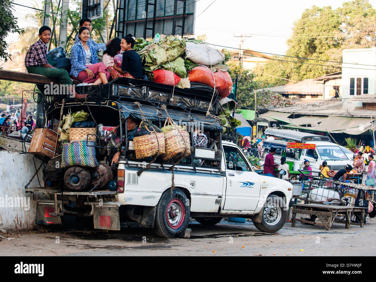 Overcrowded pickup truck – most popular form of transport around the ...