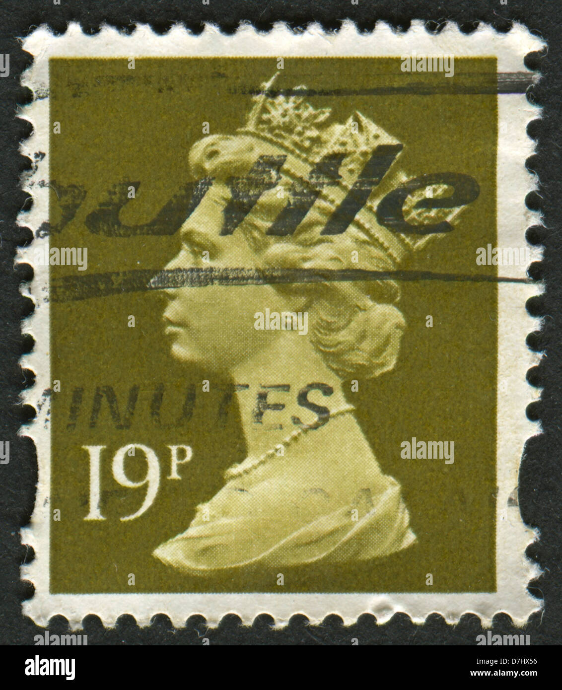 A stamp printed in UK shows image of Elizabeth II is the constitutional ...
