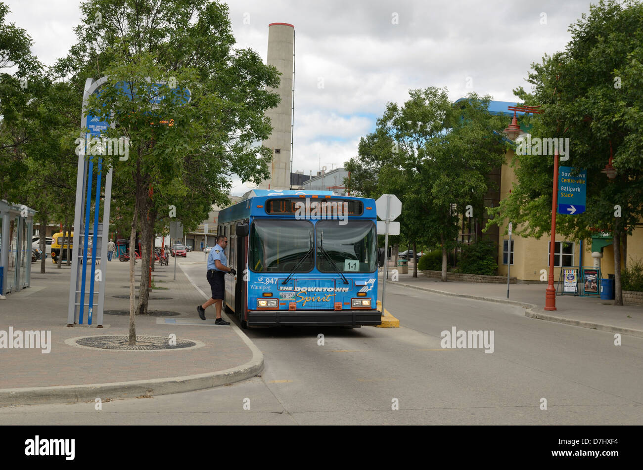 Bus at a stop at Historic Forks, in Winnipeg, Manitoba, Canada Stock ...