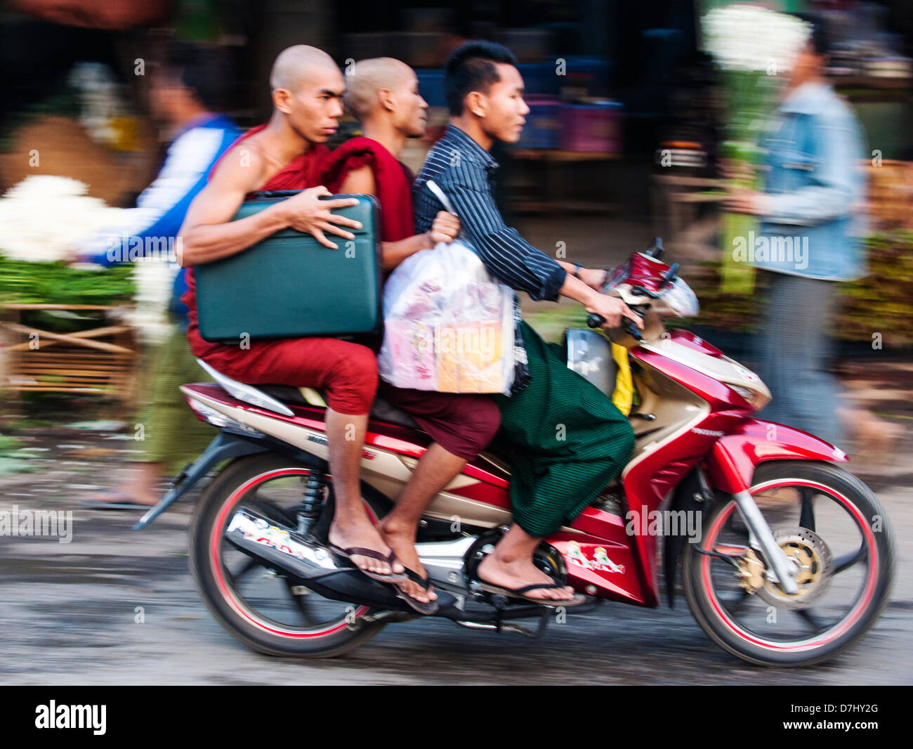 Monks on the motorcycle, Amarapura, Mandalay, Burma (Myanmar Stock ...