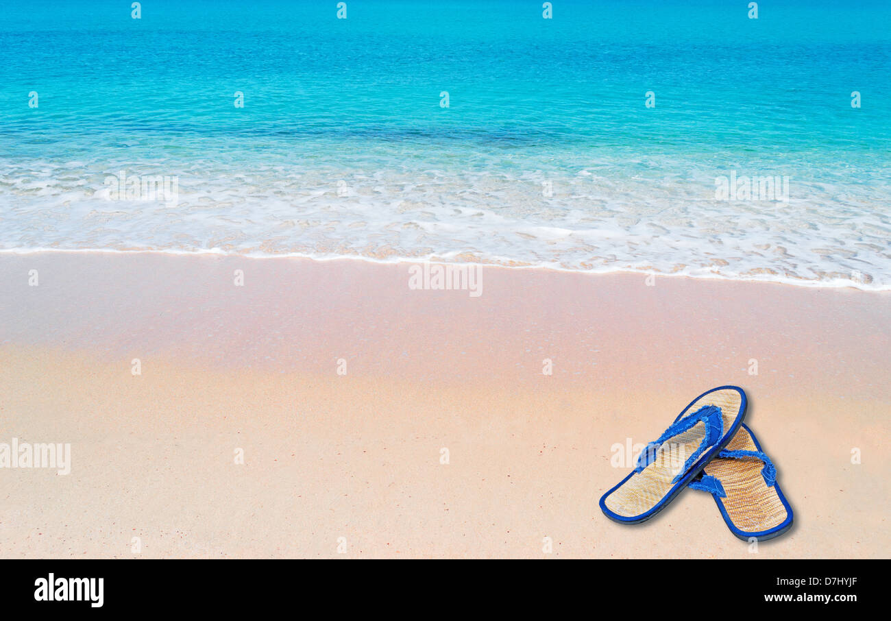 pink paradise beach with flip flop on a sunny day in Sardinia Stock ...