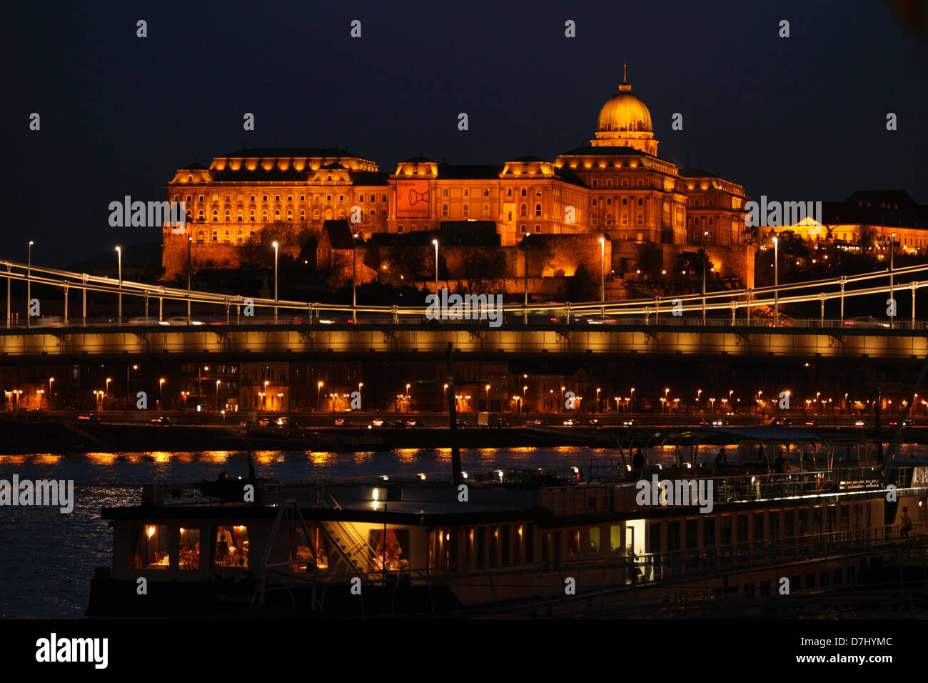 Buda Castle by the Danube river at night, Buda Budapest Hungary Stock Photo - Alamy