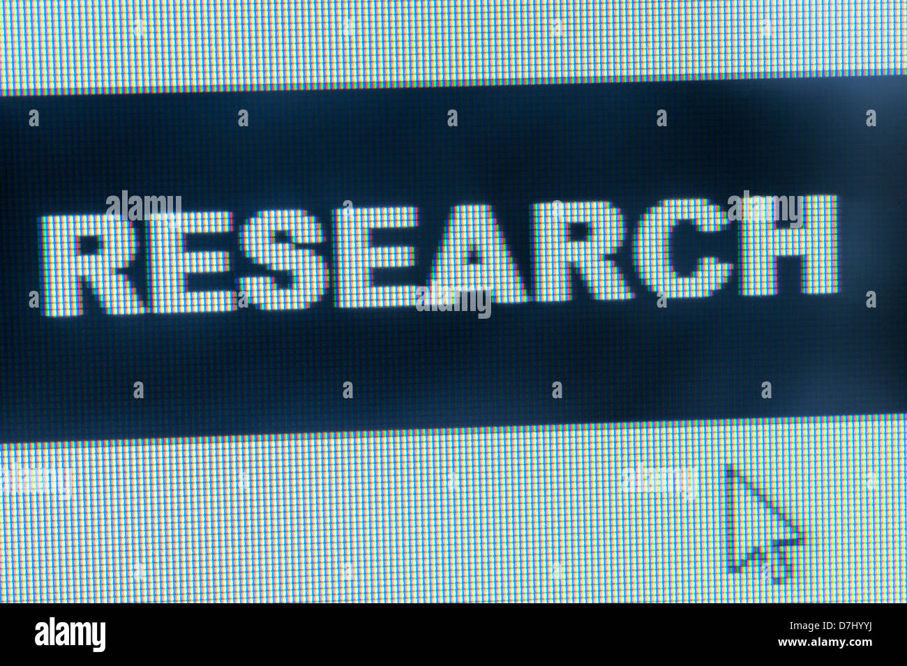 Research word and cursor on computer monitor Stock Photo - Alamy