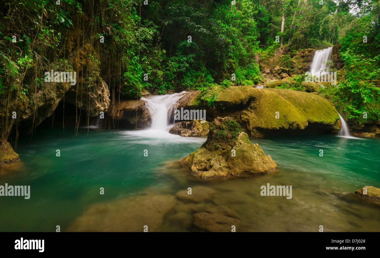Jamaica, Tropical waterfall Stock Photo - Alamy