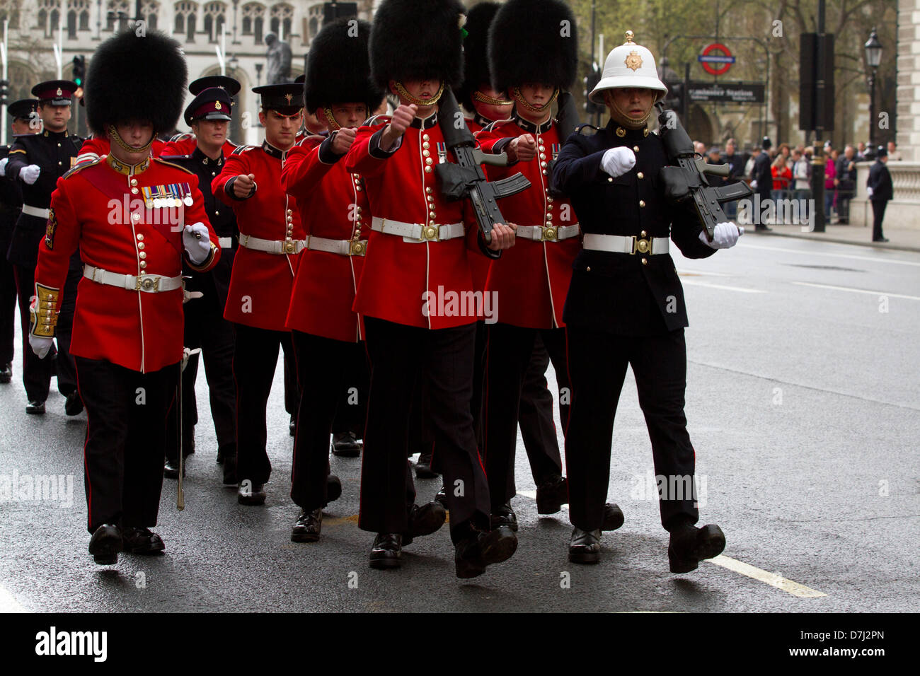 8th May 2013. Westminster London, UK. Royal marines and Queens guards ...