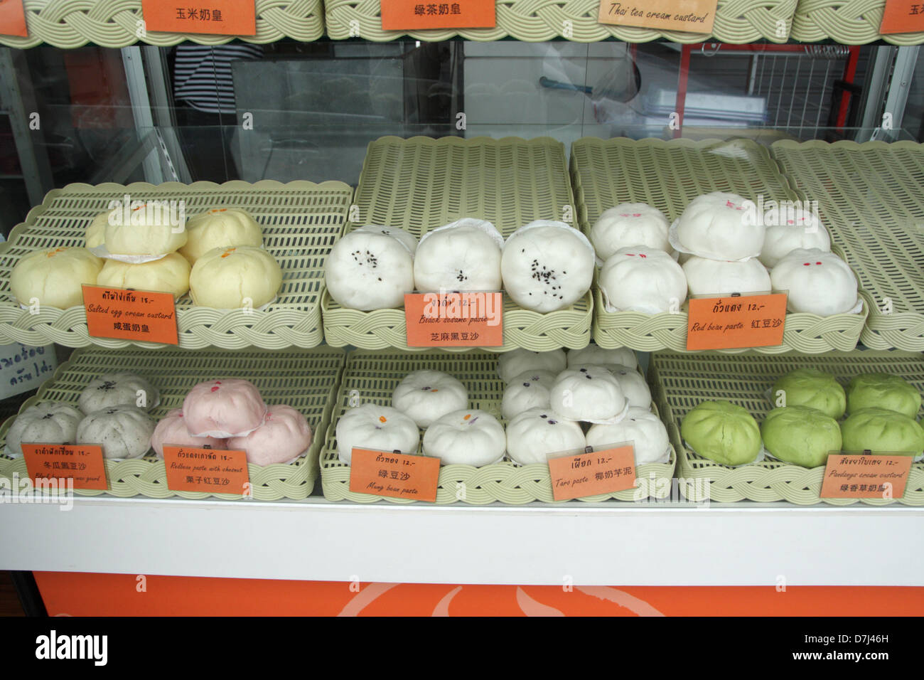Sala bao filled with black sesame, pandan, minced pork, red bean and ...