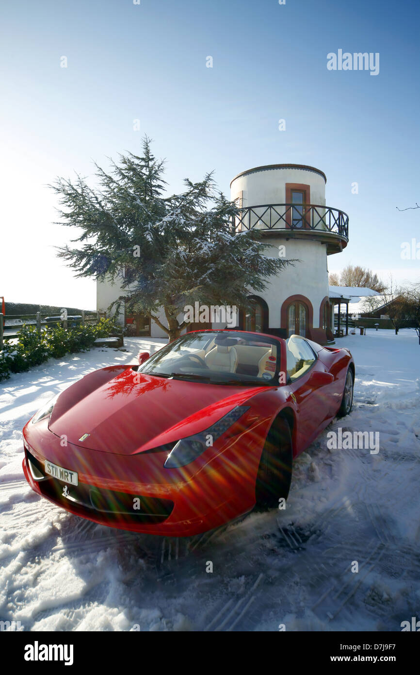 RED FERRARI 458 SPIDER & WINDMILL SCARBOROUGH NORTH YORKSHIRE ENGLAND ...