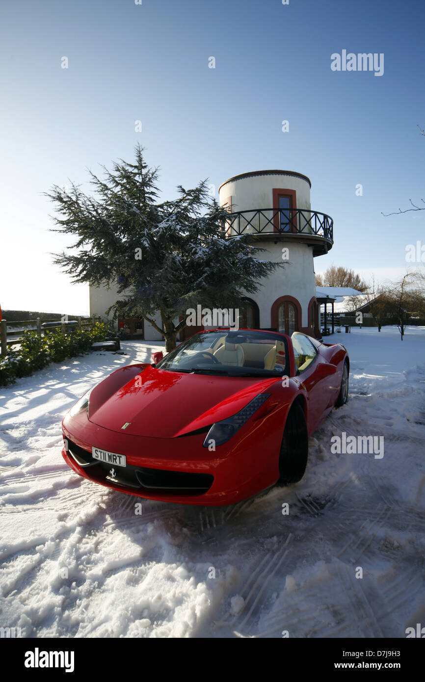 RED FERRARI 458 SPIDER & WINDMILL SCARBOROUGH NORTH YORKSHIRE ENGLAND ...