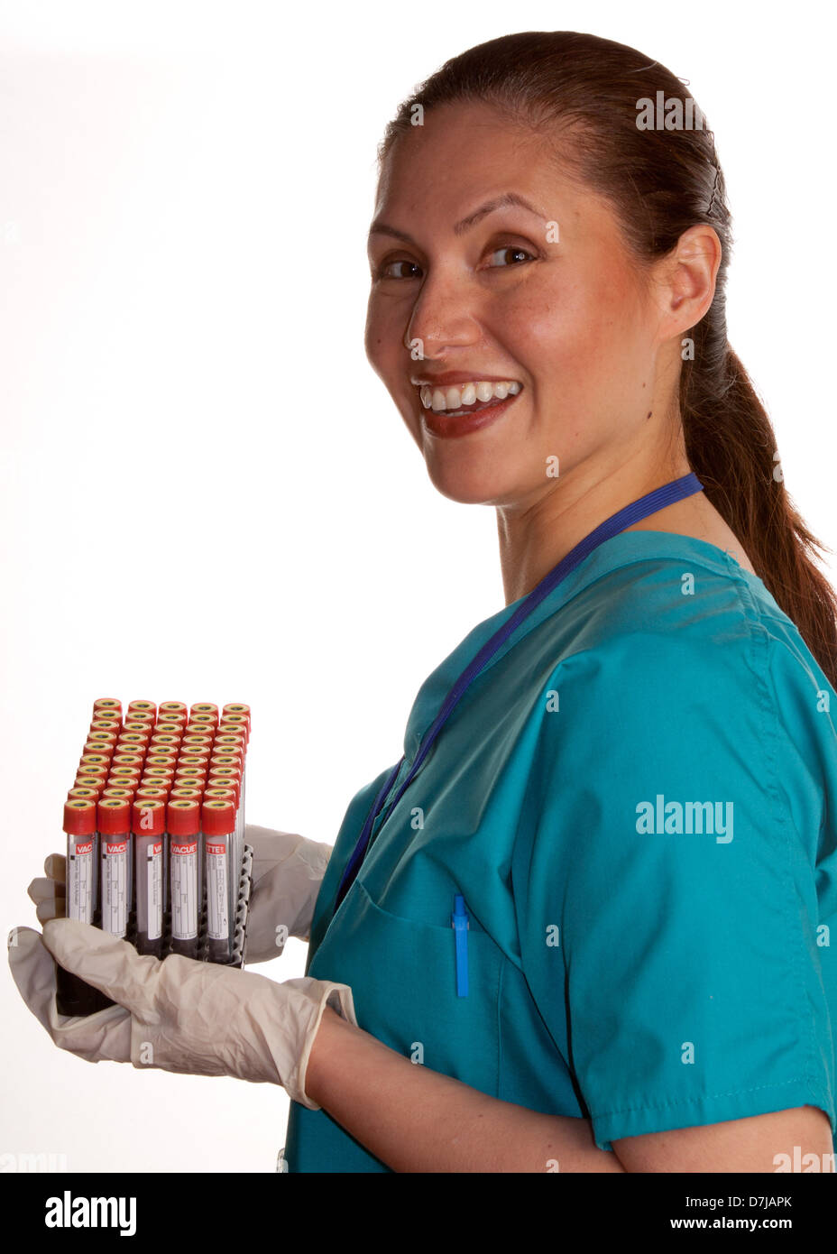 Portrait of nurse caring blood sample specimens Stock Photo - Alamy
