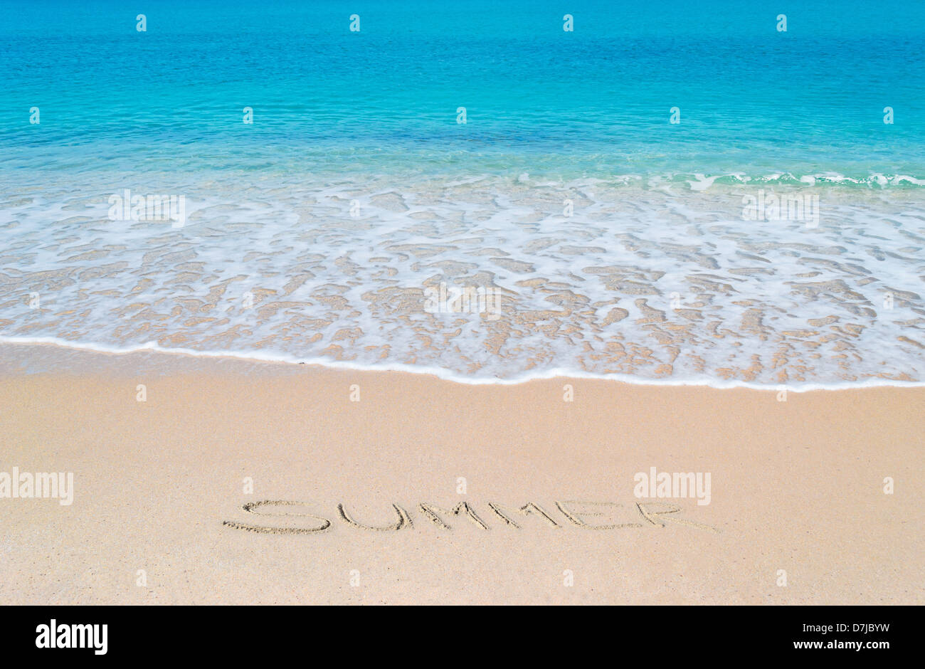 golden shore with "summer" written in the sand Stock Photo - Alamy