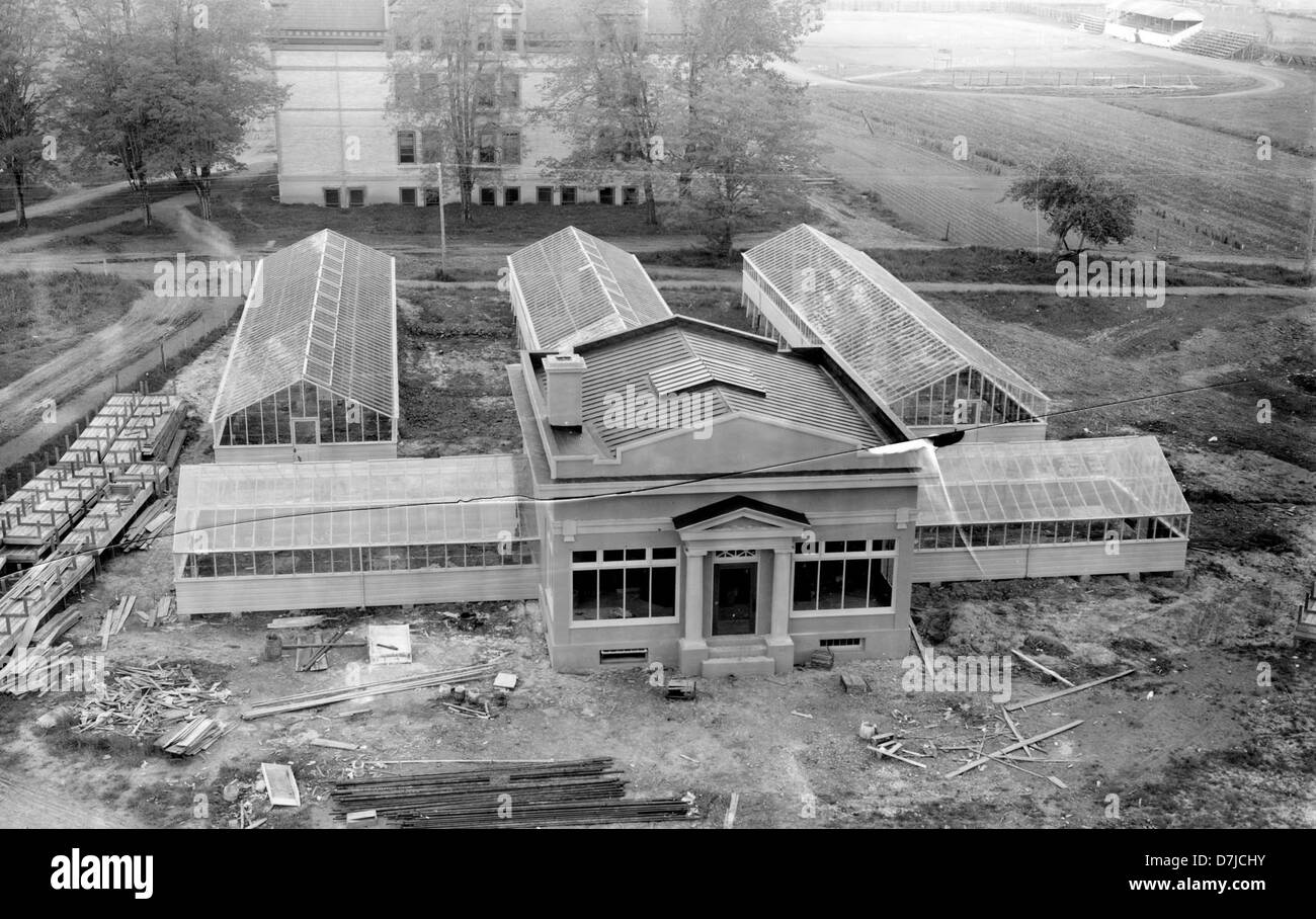 This 1910 photograph shows new greenhouses at Ohio State University ...