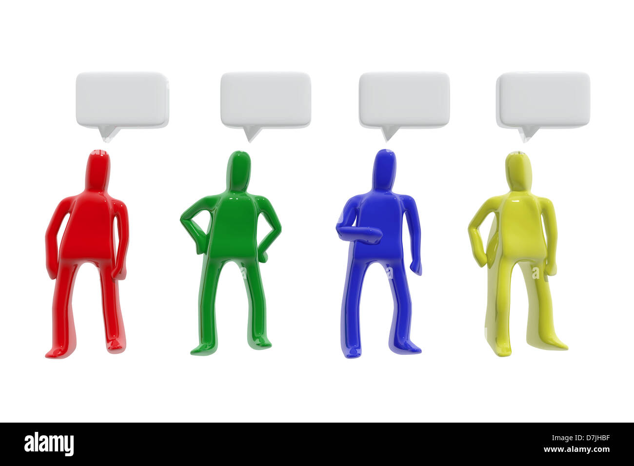 Figures of different colors with conversation icons Stock Photo - Alamy