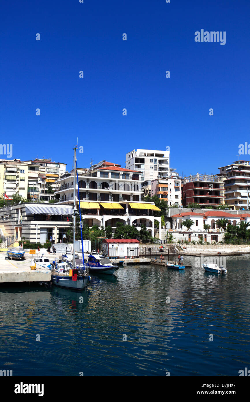 Summer view of the beach and promenade, Saranda Town, Albania, Europe ...
