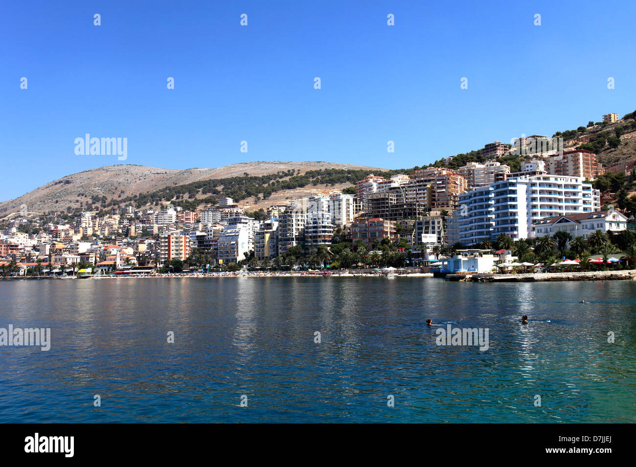 Summer view of the beach and promenade, Saranda Town, Albania, Europe ...