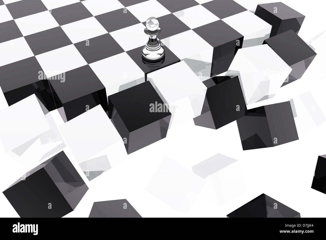 Pawn on collapsing chessboard Stock Photo - Alamy