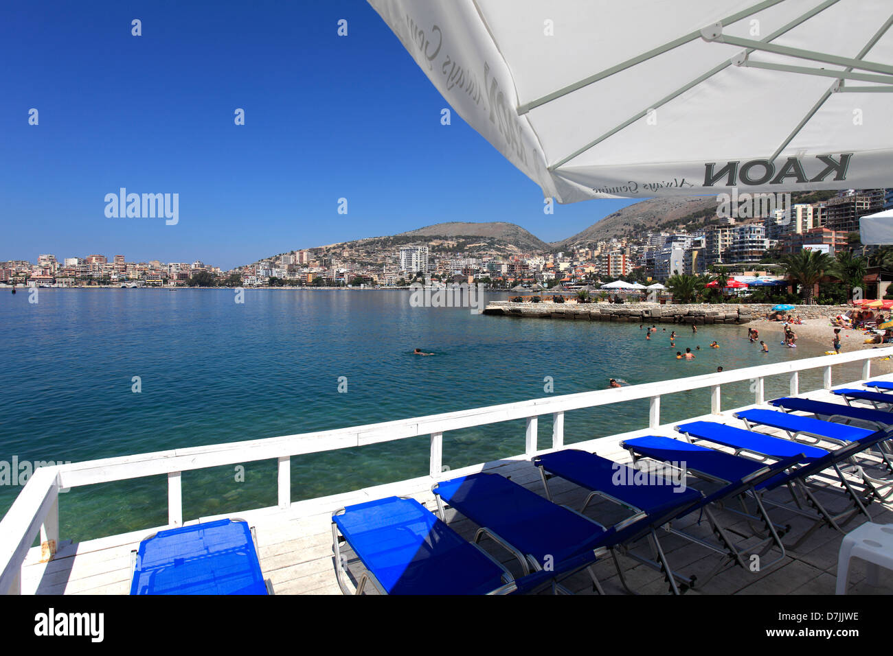 Summer view of the beach and promenade, Saranda Town, Albania, Europe ...