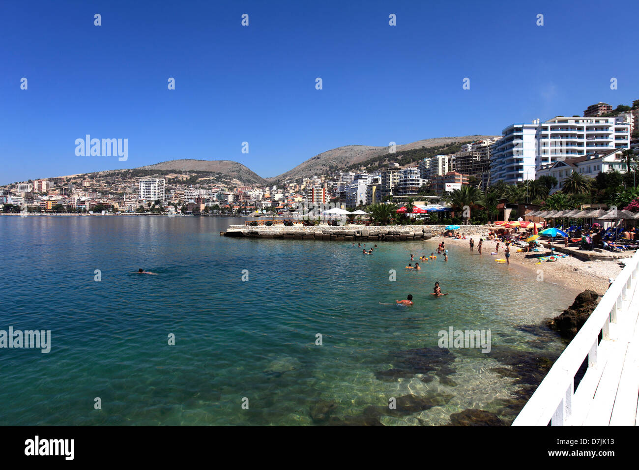 Summer view of the beach and promenade, Saranda Town, Albania, Europe ...