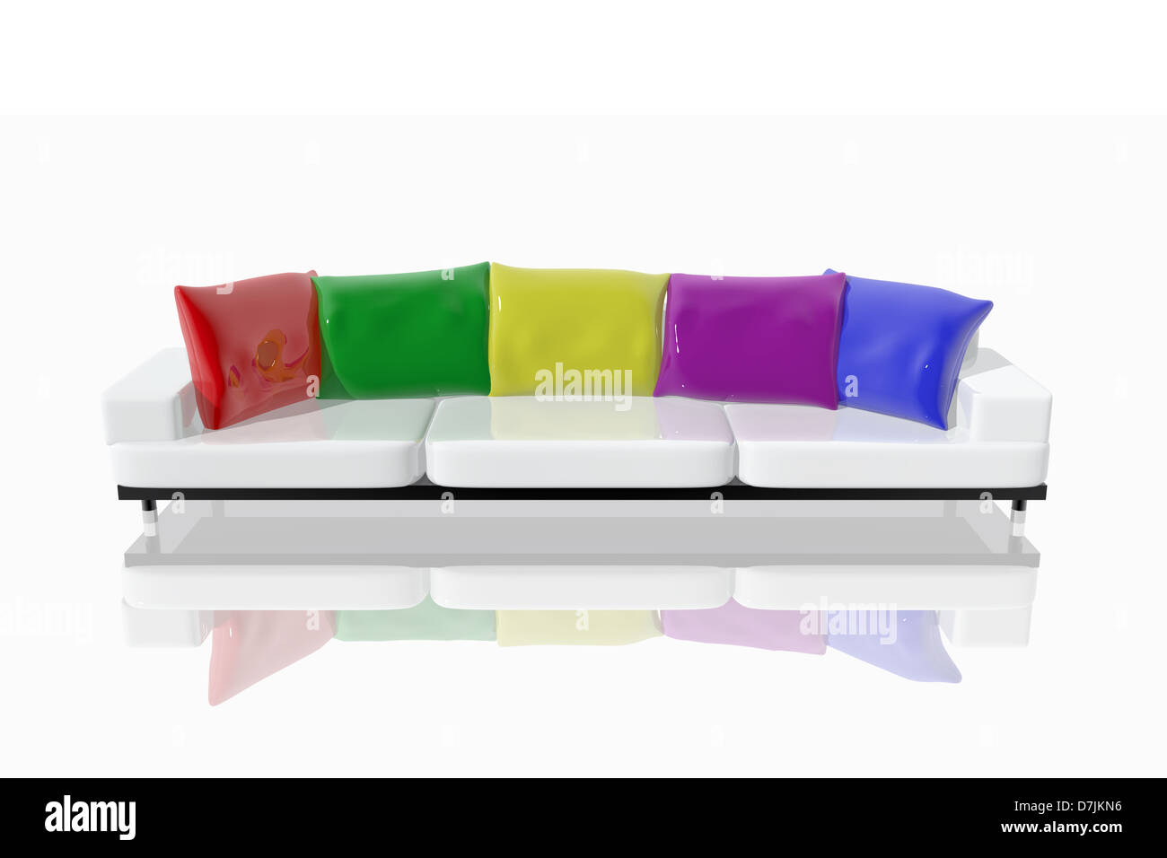 Sofa with cushions in different colors Stock Photo - Alamy