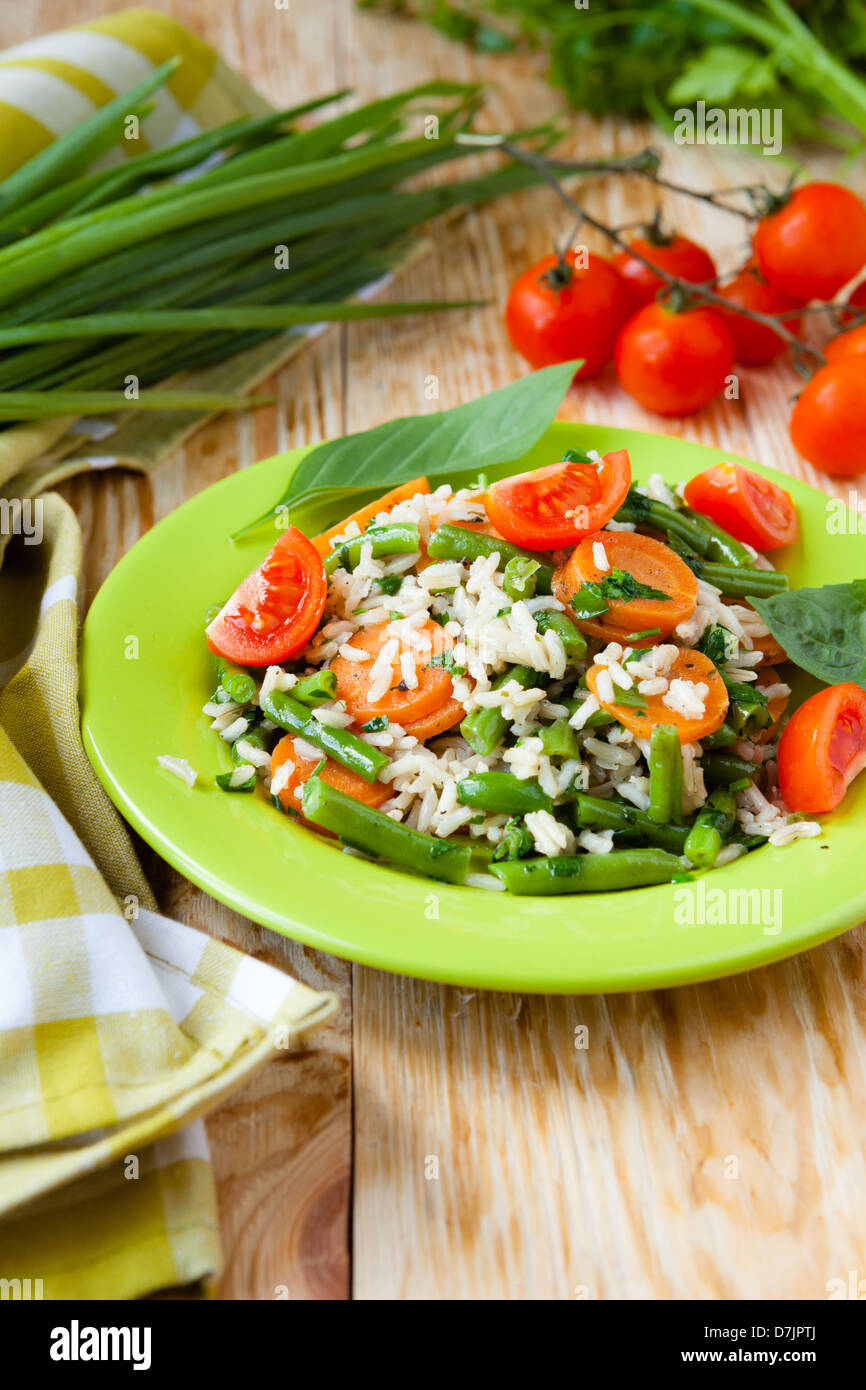 long grain rice with stewed vegetables, food healthy Stock Photo - Alamy