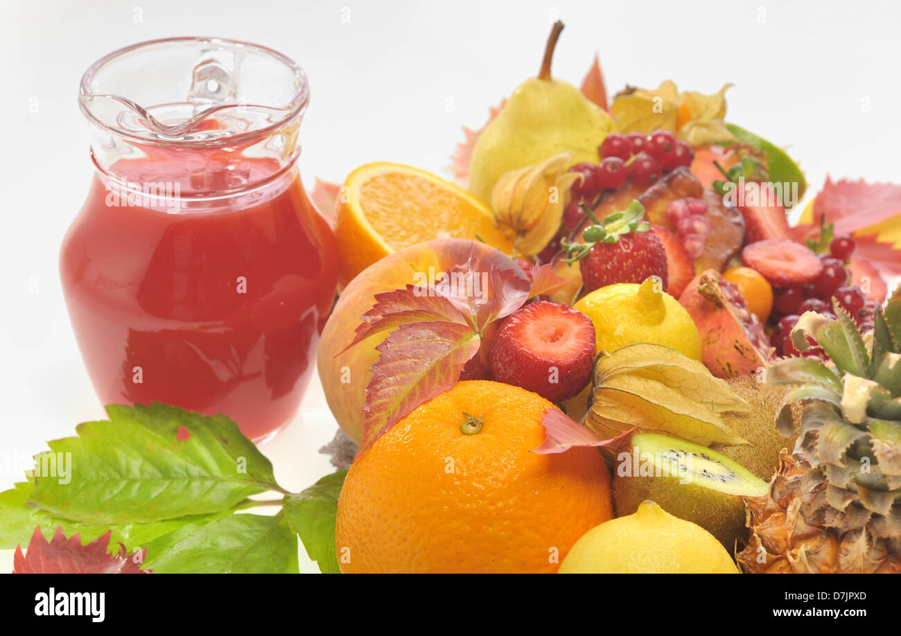 Fresh fruits and juice Stock Photo - Alamy