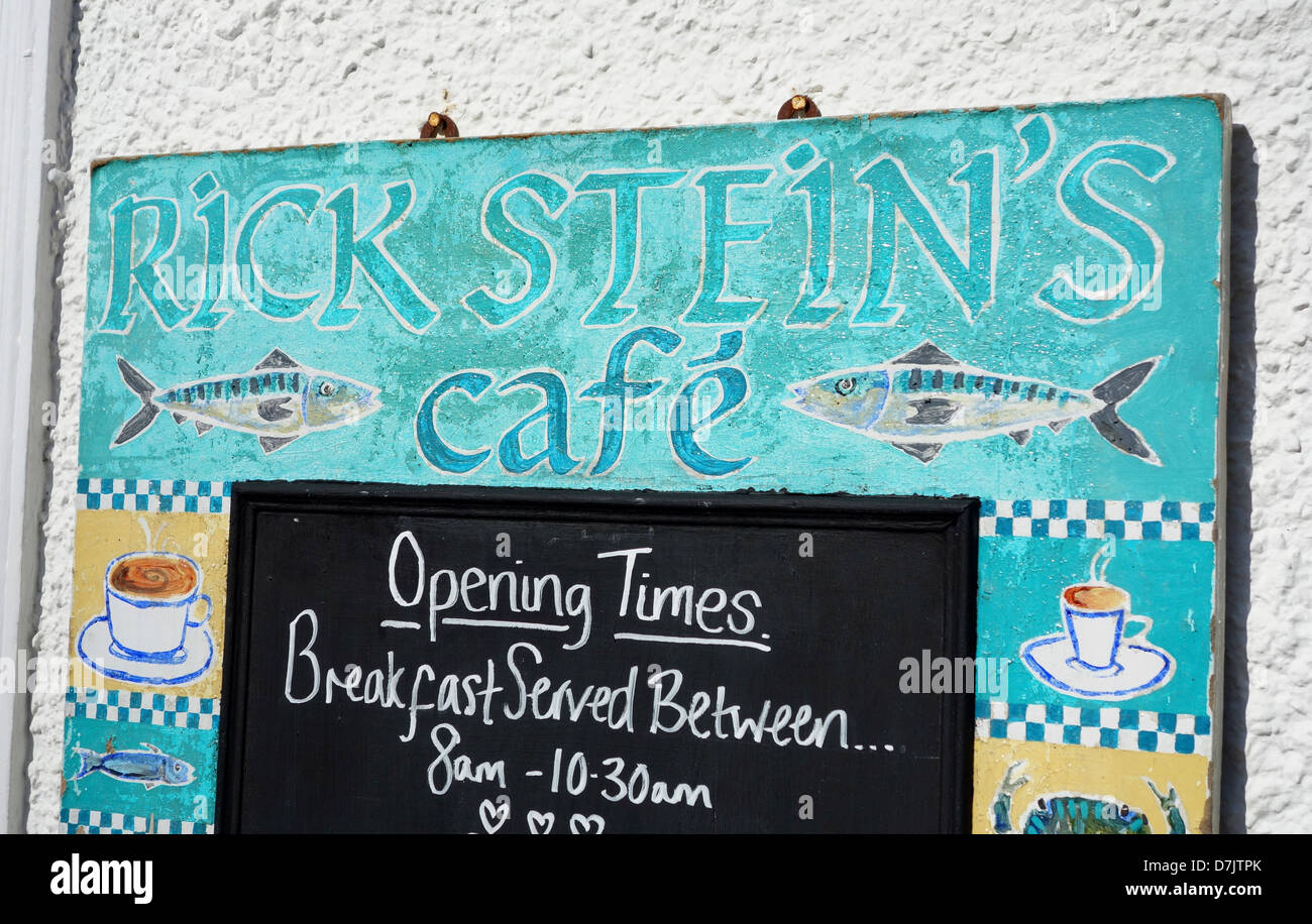 A menu board outside of Rick Steins cafe in Padstow, Cornwall, UK Stock ...