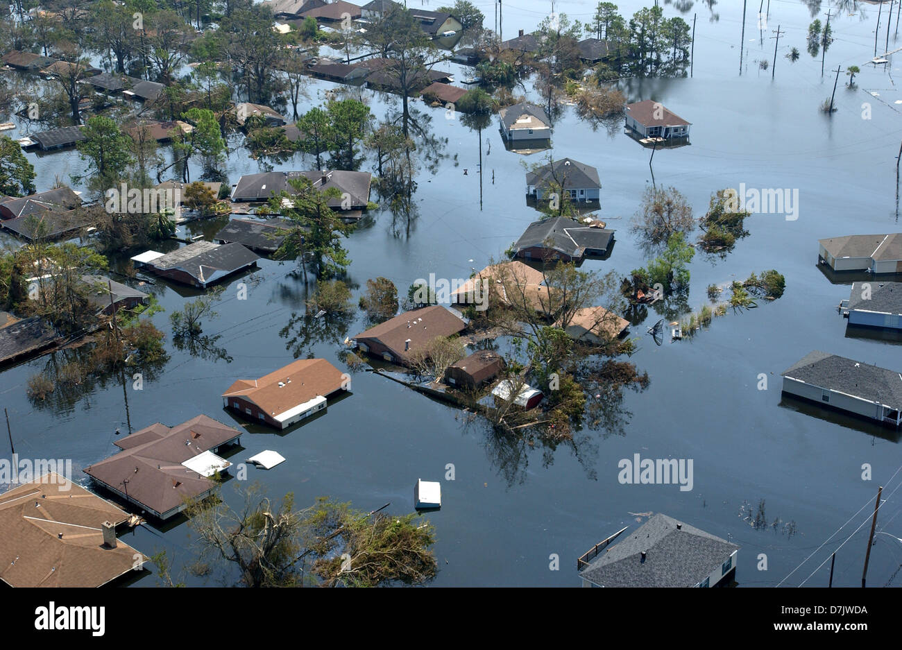 Aerial view of massive flooding and destruction in the aftermath of ...