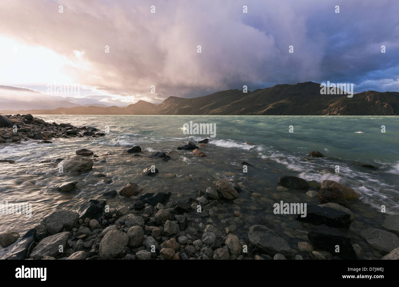 Chile, Torres del Paine National Park, scenic view with Cordillera del ...