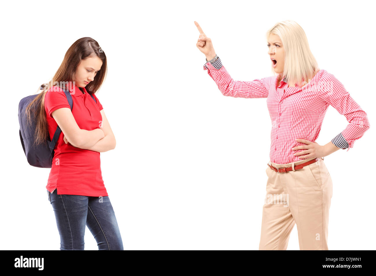 Angry Mother Shouting At Her Daughter Isolated On White Background
