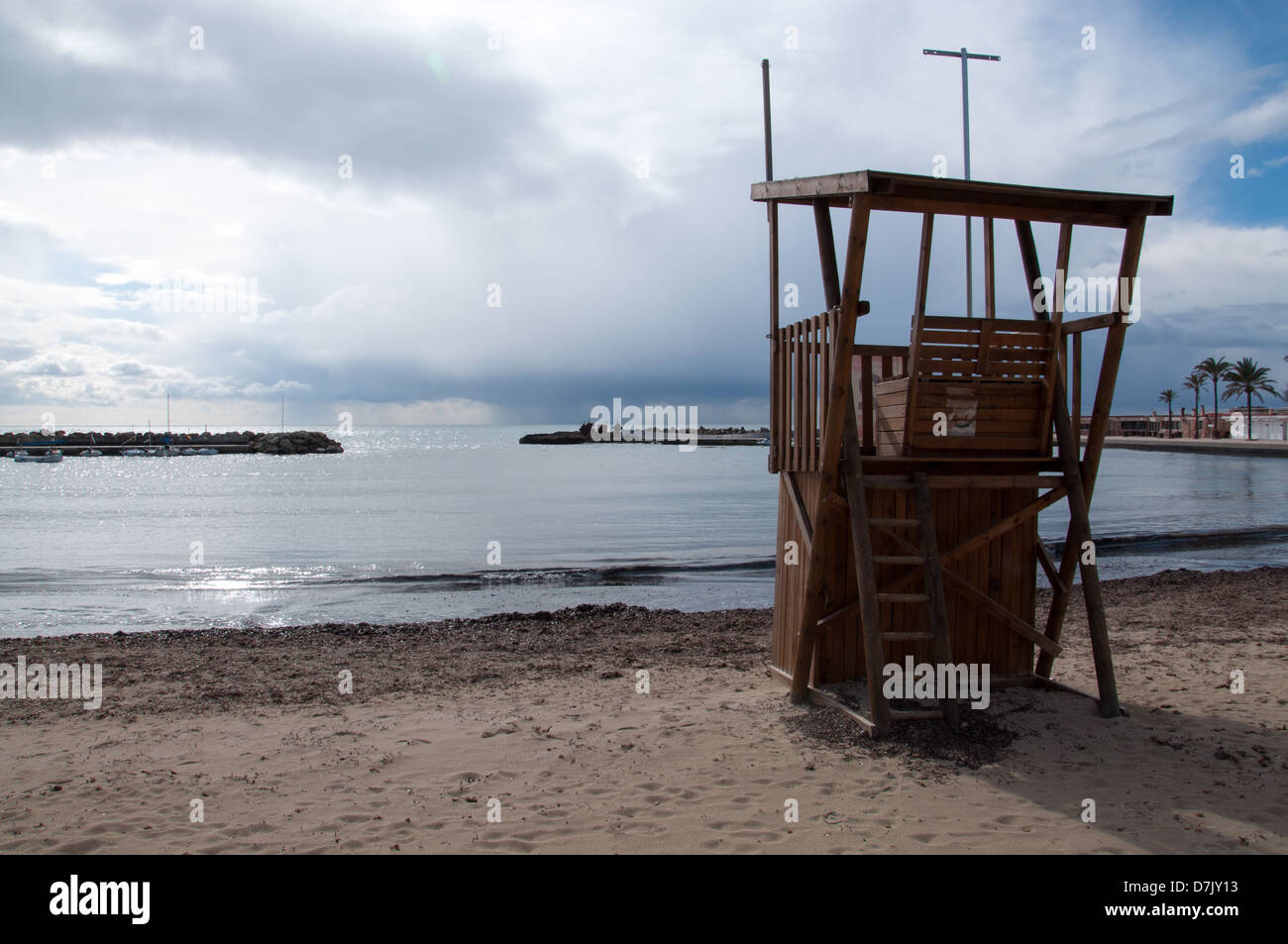 Lifeguard off duty - Mediterranean winter scene Stock Photo - Alamy