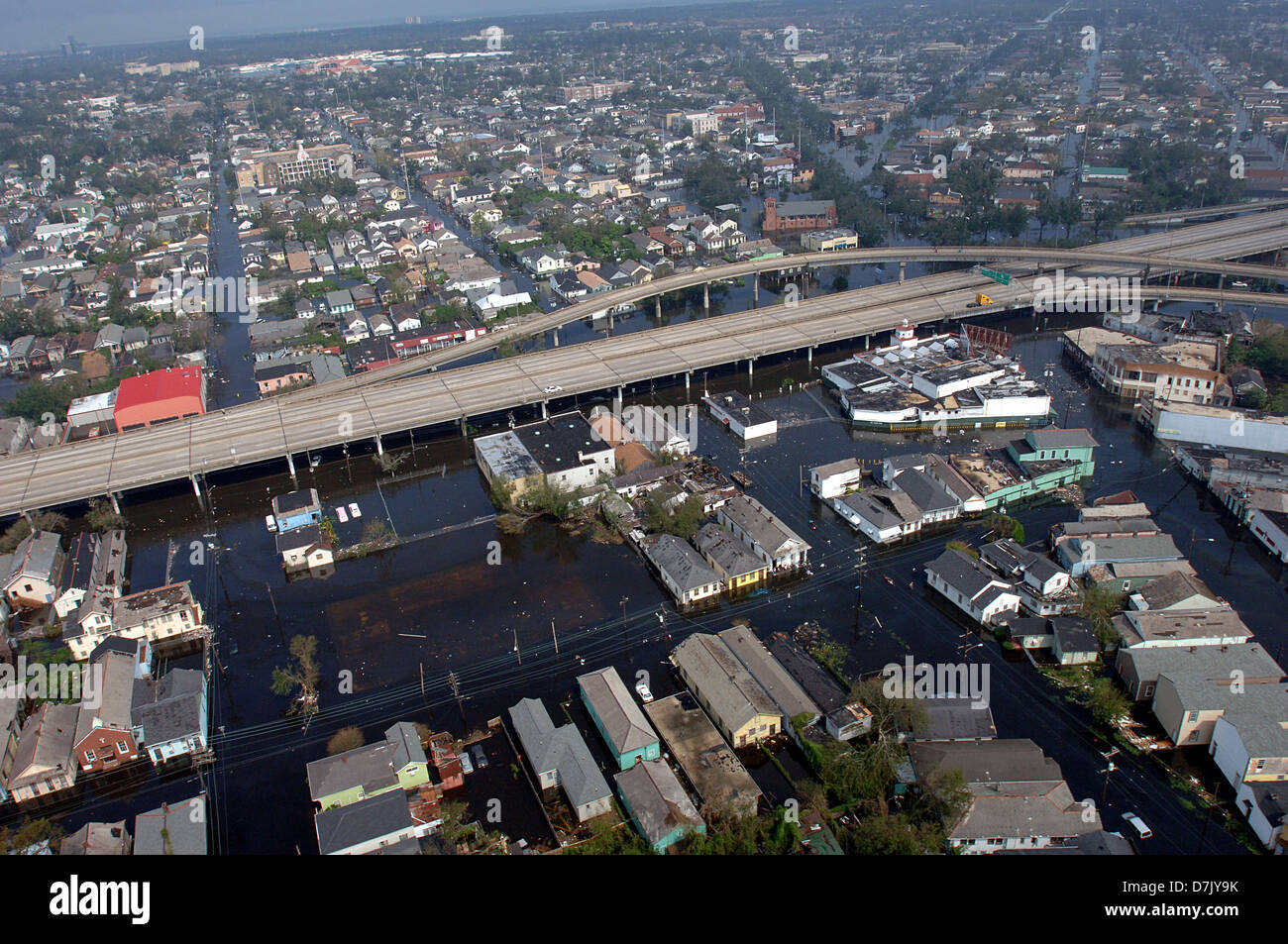 Aerial view of massive flooding and destruction in the aftermath of ...