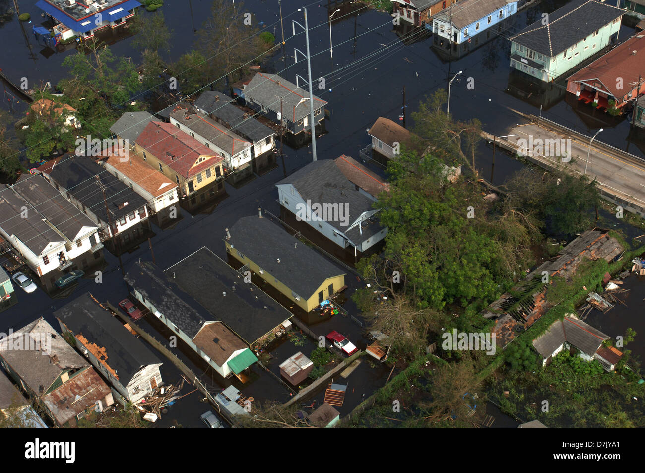 Aerial view of massive flooding and destruction in the aftermath of ...