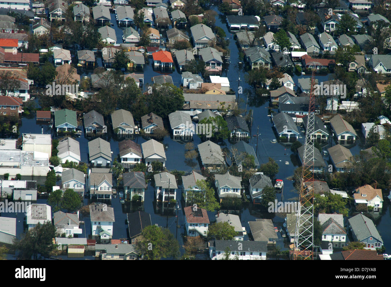 Aerial view of massive flooding and destruction caused by Hurricane Katrina September 4, 2005 in ...