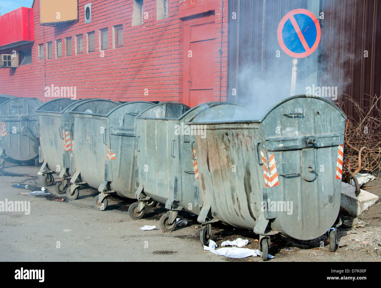 Smoke in container. Selective focus on the first container with smoke ...