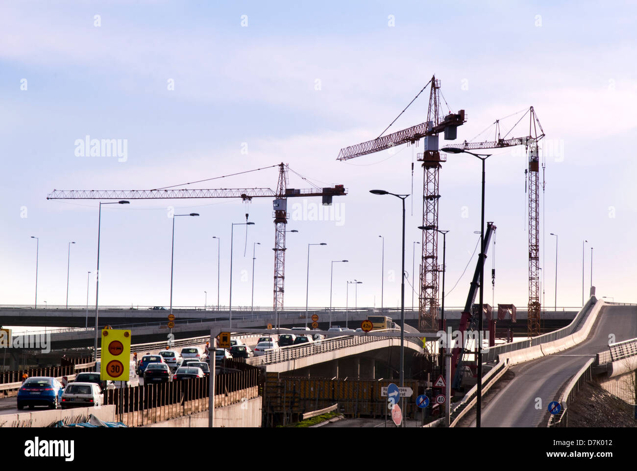 Traffic jam on the construction site Stock Photo - Alamy