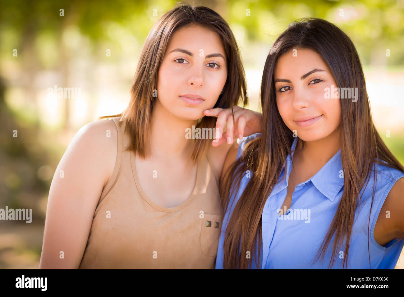 Two Beautiful Mixed Race Twin Sisters Portrait Outdoors Stock Photo - Alamy