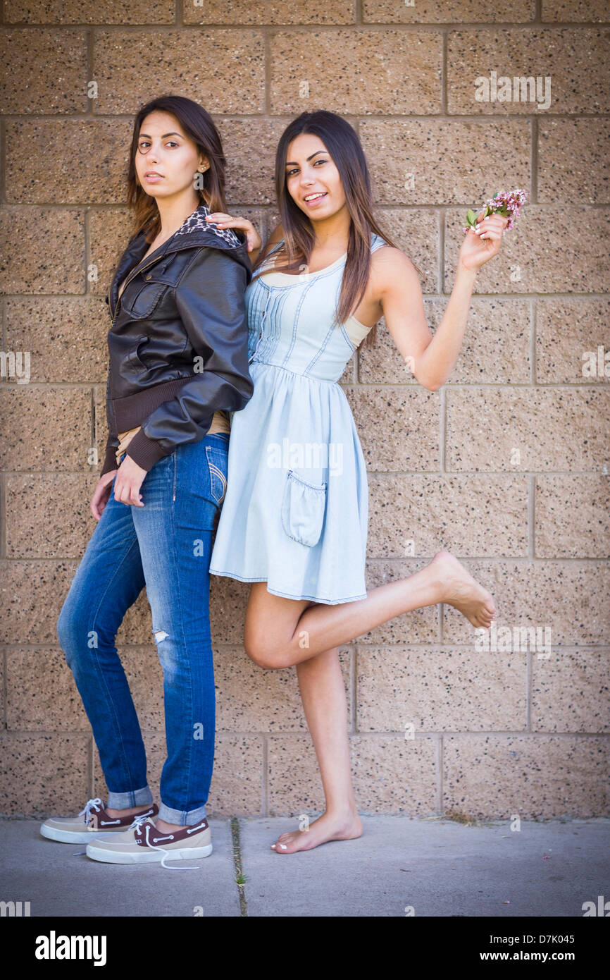 Two Beautiful Mixed Race Twin Sisters Portrait Outdoors Stock Photo - Alamy