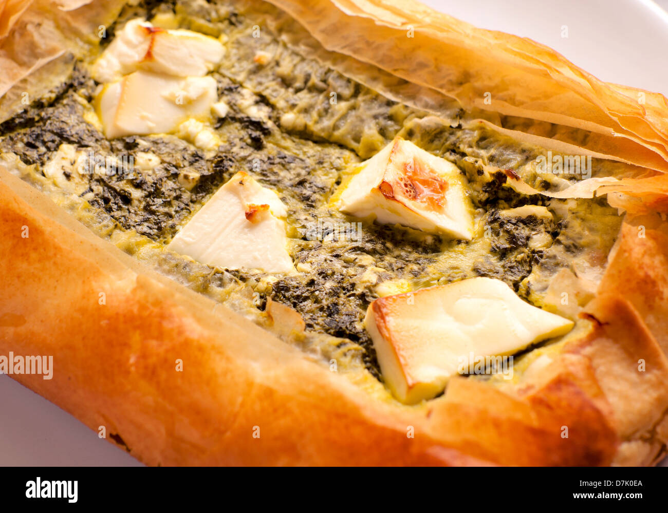 Traditional Greek pie close up. Selective focus in the middle of pie ...