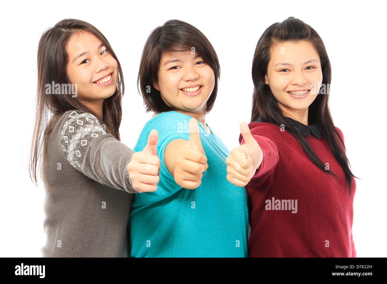 Teenagers doing thumbs up hand signs Stock Photo - Alamy