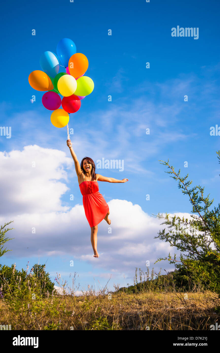 Flying Girl With Balloons