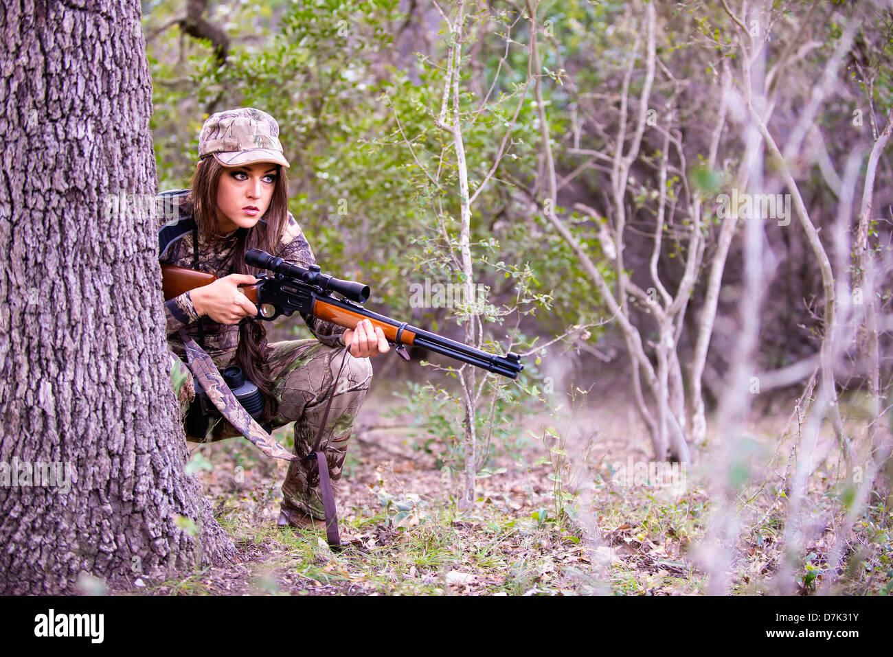 USA, Texas, Young woman with Lever Action Hunting Rifle Stock Photo - Alamy