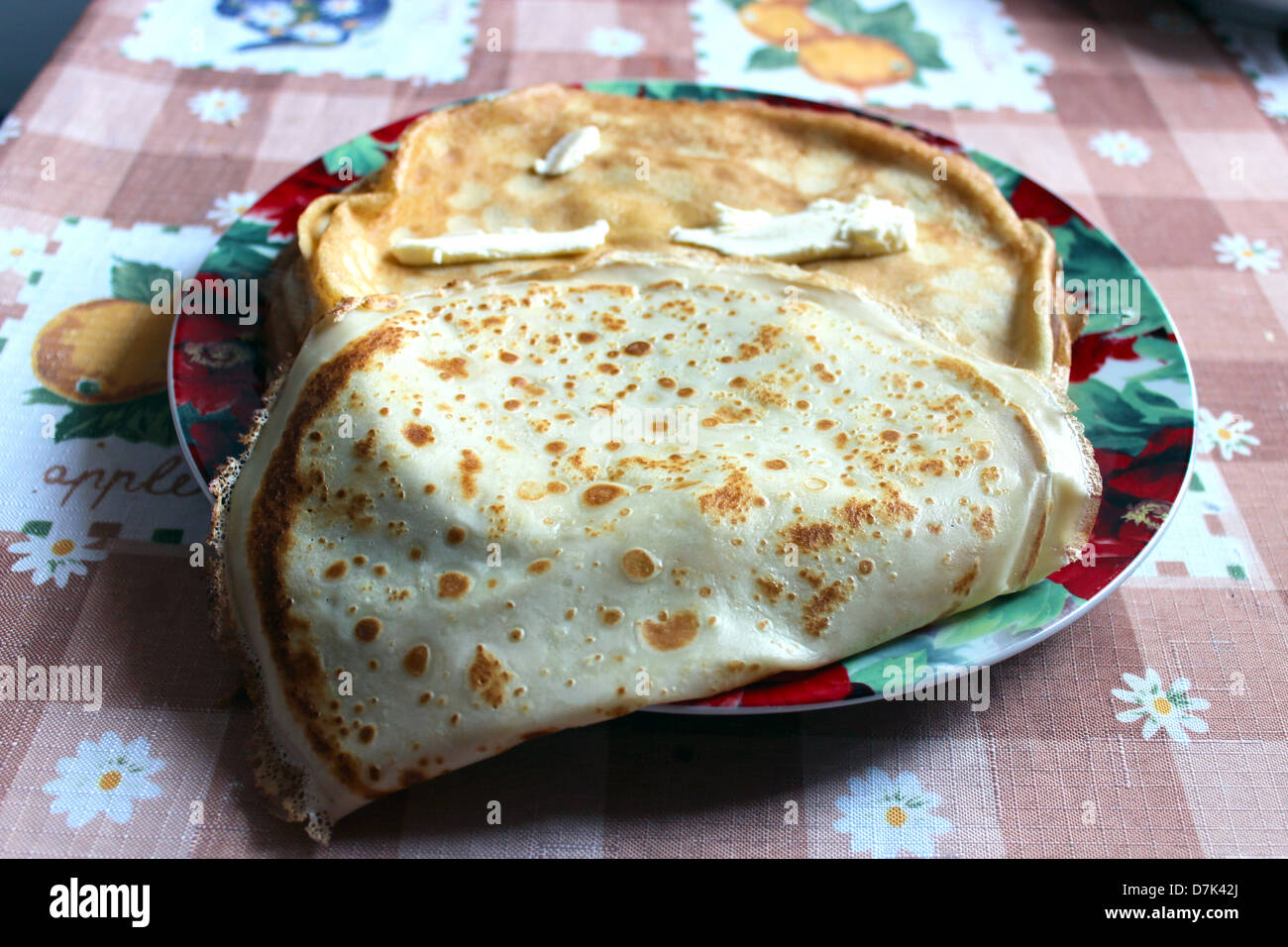 cooked pancakes on the plate in kitchen Stock Photo - Alamy