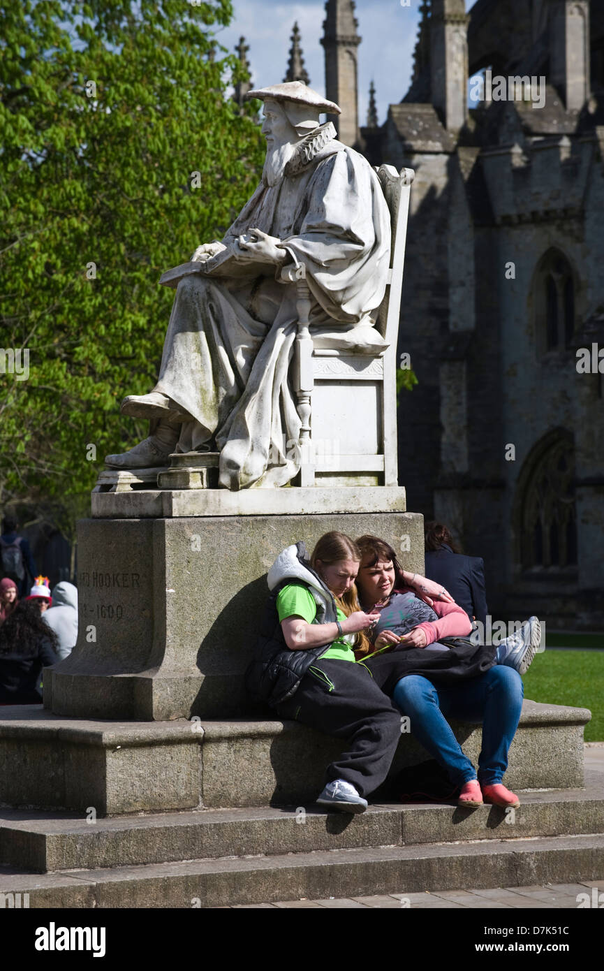 Statue of Richard Hooker at Cathedral Green in Exeter Devon England UK ...