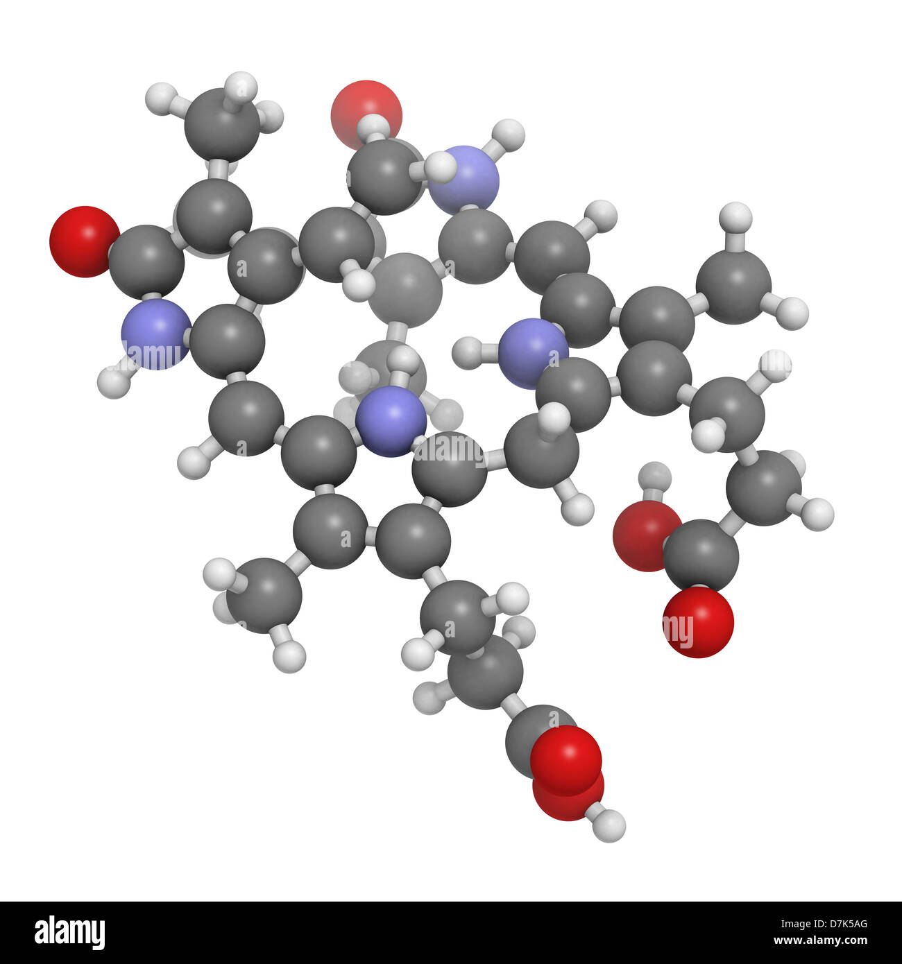 Bilirubin heme breakdown product, molecular model. Atoms are ...